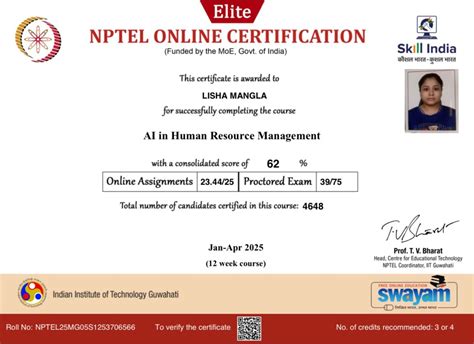 Earned Elite Tag In Nptel Ai Hr Course Lisha Mangla Posted On The Topic Linkedin