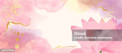 연꽃 라인 아트 황금빛 질감이 있는 럭셔리 핑크 벽지 디자인 꽃 벡터 수채화 배경입니다 우아한 금꽃 꽃 그림 직물 인쇄물 표지 0명에 대한 스톡 벡터 아트 및 기타 이미지