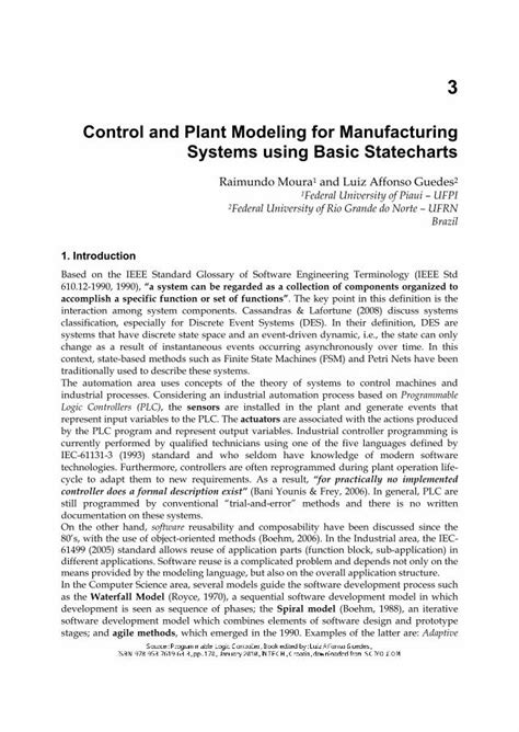 PDF InTech Control And Plant Modeling For Manufacturing Systems Using Basic Statecharts