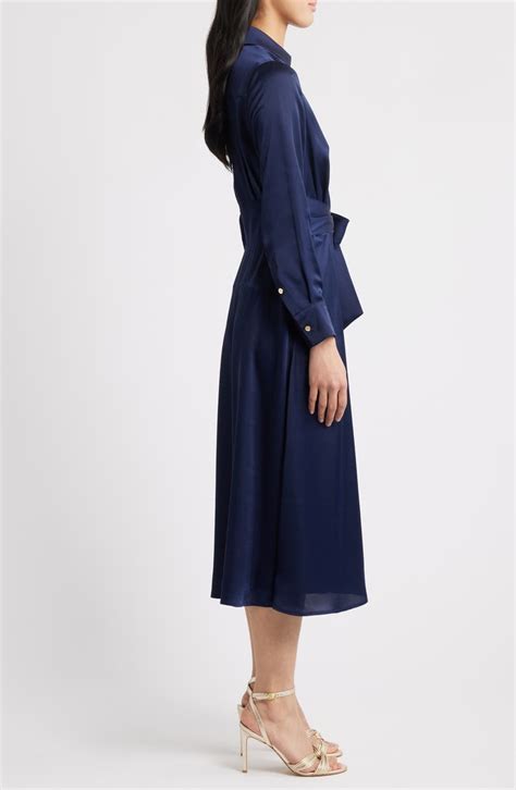 Tahari Asl Long Sleeve Hammered Satin Wrap Front Shirtdress Nordstrom