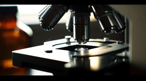 Scientific Optical Electronic Microscope With Metal Lens In Laboratory Generative Ai Stock