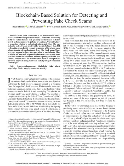 Blockchain Based Solution For Detecting And Preventing Fake Check Scams