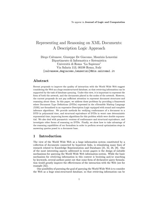 Pdf Representing And Reasoning On Xml Documents A Description Logic