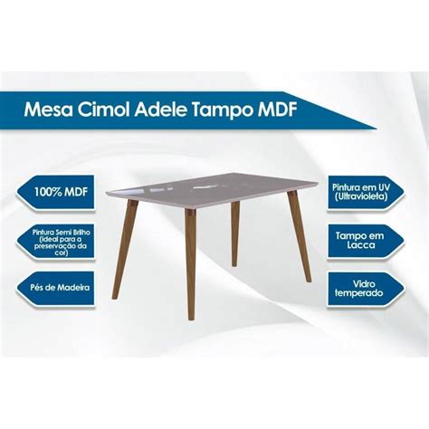 Kit Mesa Adele Tampo C Vidro 130cm Canto Reto 4 Cadeiras Paola