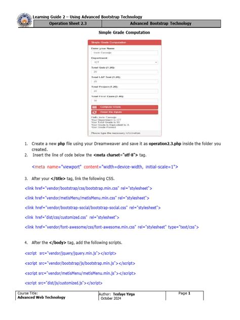 Operation Sheet 2 3 Pdf Html Element Bootstrap Front End Framework
