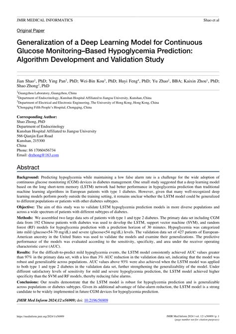 Pdf Generalization Of A Deep Learning Model For Continuous Glucose
