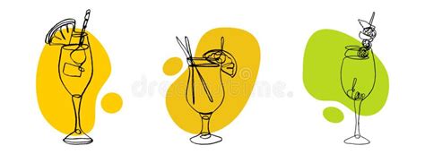 Continuous Line Drawing Of Exotic Cocktail Drinks Vector Stock Illustration Illustration Of
