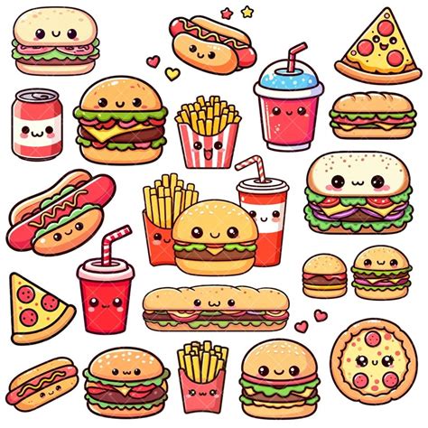 Kawaii Cute Junk Food Png Bundle Etsy Canada Cute Easy Doodles
