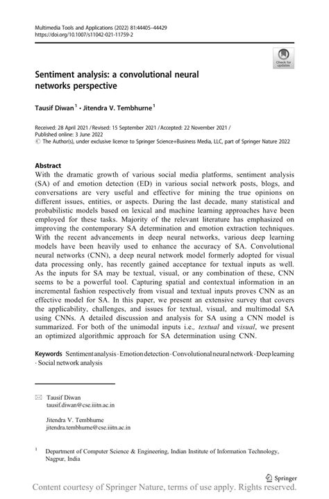 Sentiment Analysis A Convolutional Neural Networks Perspective Request Pdf
