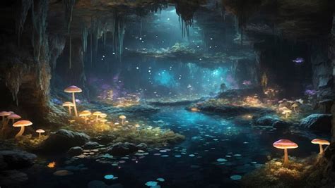 Premium Ai Image Subterranean Ecosystem Bioluminescent Wonderland Below