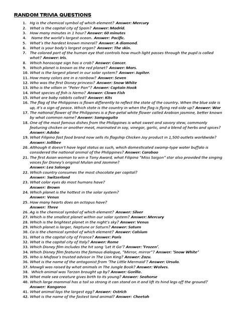 Random Trivia Questions Pdf Planets