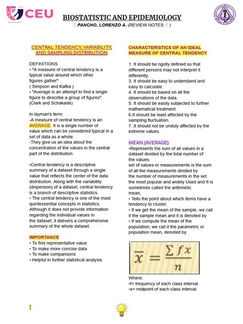 Central Tendency Variability And Sampling Distribution Pnch Pdf