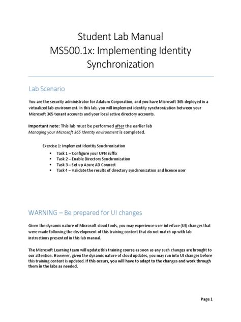 practice lab 2 implementing identity synchronization pdf active directory internet explorer