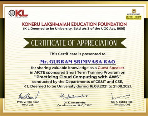 Sri Cloud Engineer On Linkedin I Got A Opportunity To Share My Knowledge On Aws With Kl University