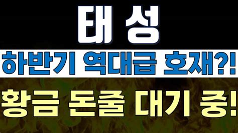 태성 하반기 역대급 호재 황금 돈줄 대기 중 Youtube