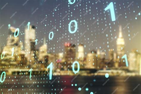 Premium Photo Abstract Virtual Binary Code Sketch On Blurry Office