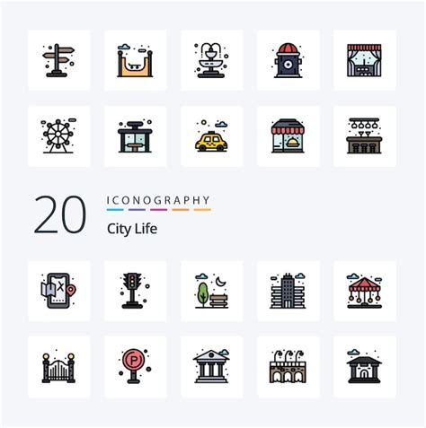 Free Vector 20 City Life Line Filled Color Icon Pack Like City