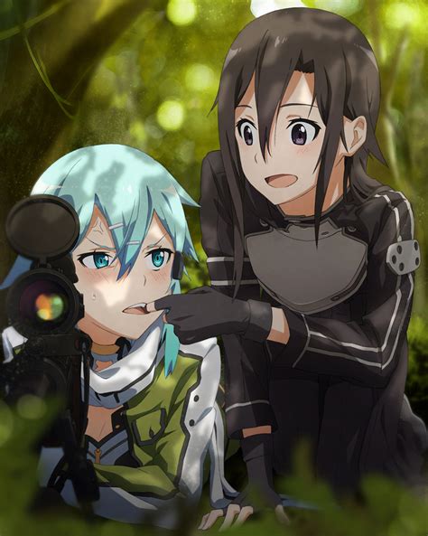 Kirito Sinon And Kirito Sword Art Online Drawn By Yachimoto Danbooru
