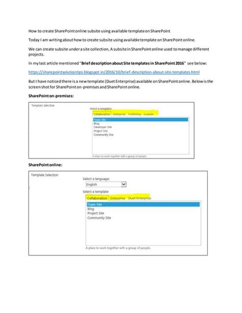 How To Create Share Point Online Subsite Using All Template Available