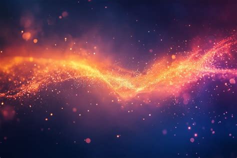 Abstract Glowing Energy Flow Orange Blue Purple Particles In Dark Background Stock Illustration