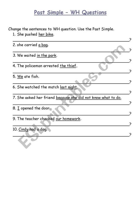 Questions Past Simple Worksheet Free Esl Printable
