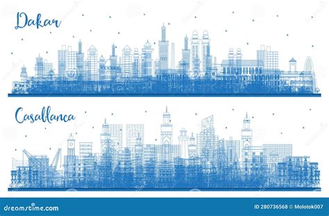 Outline Dakar Senegal City Skyline With Blue Buildings Cartoon Vector