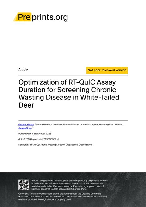 Pdf Optimization Of Rt Quic Assay Duration For Screening Chronic Wasting Disease In White