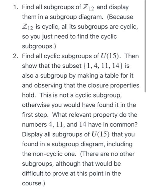 Solved 1 Find All Subgroups Of Z12 And Display Them In A