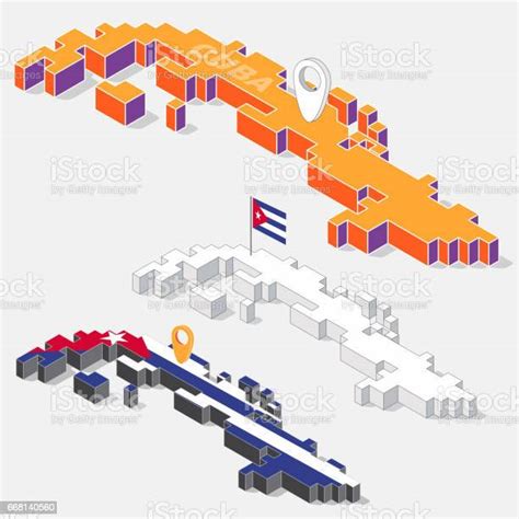 3 차원 Isometric 모양 배경 벡터 일러스트 레이 션에 고립 된 지도 요소에 쿠바 깃발 0명에 대한 스톡 벡터 아트 및 기타 이미지 Istock