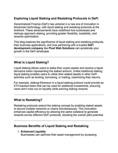 Exploring Liquid Staking And Restaking Protocols In Defi Pdf
