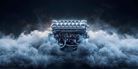 Running Engine With Smoke And Fictional Graphics On Black Background