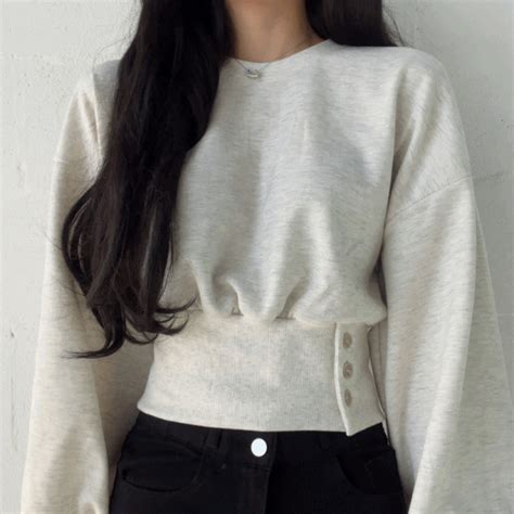 [핏대박 허리잘룩보정] 오다 벌룬 단추 잘룩 아방핏 맨투맨 3color 에이블리