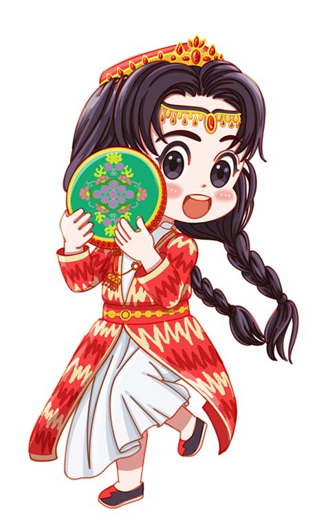 手绘维吾尔族小女孩
