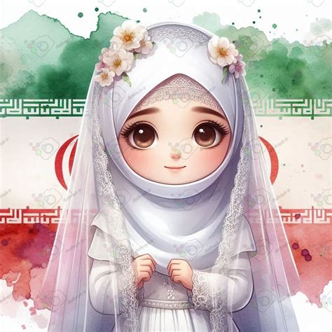 بک گراند کودکانه دختر کوچولوی ناز با حجاب با پس زمینه پرچم ایران کد 42585 ویژه عکس گراف عکس گراف