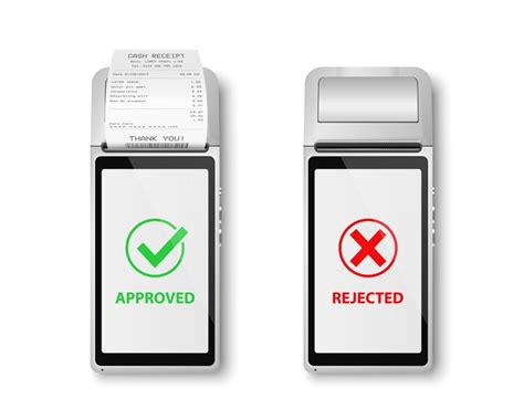 벡터 현실적인 블랙 3d 지불 기계 영수증 Pos 터미널 세트 은행 결제 터미널 이랑 처리 Nfc 결제 장치 평면도의 승인 거부된 결제 디자인 템플릿 프리미엄 벡터