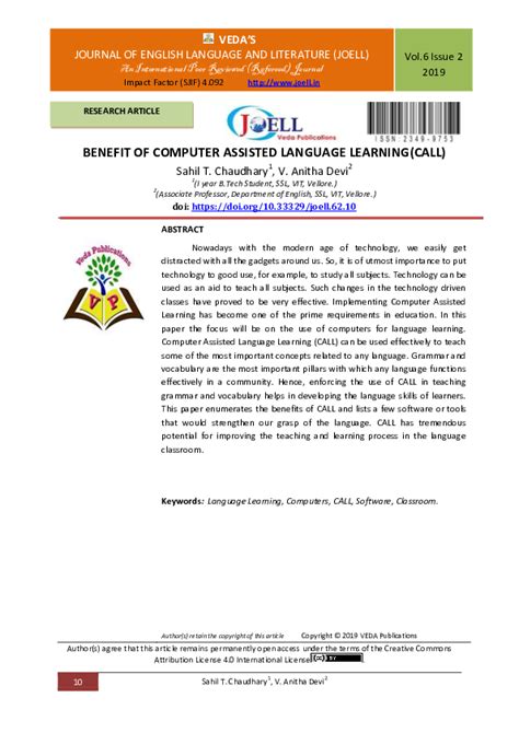Pdf Benefit Of Computer Assisted Language Learningcall