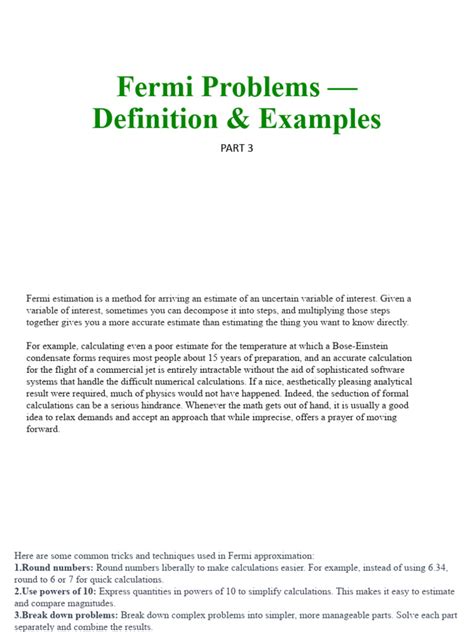 Fermi Problems Definition Examples Pdf Mathematics Applied