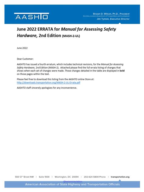 June 2022 Errata For Manual For Assessing Safety Hardware 2nd Edition Pdf Vehicles Transport