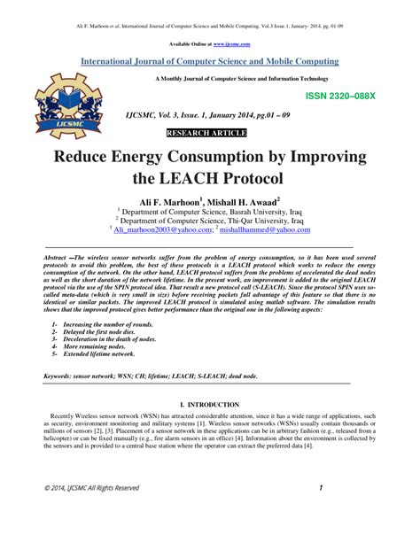 Pdf Reduce Energy Consumption By Improving The Leach Protocol