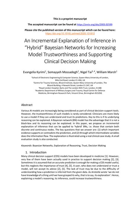 Pdf An Incremental Explanation Of Inference In Bayesian Networks For Increasing Model