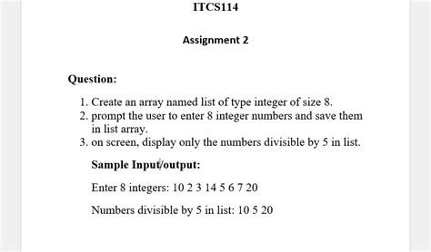 Solved Itcs114 Assignment 2 Question 1 Create An Array