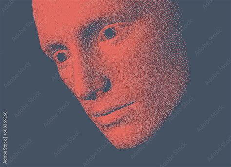 Mans Face Looking Down Abstract Digital Human Head Minimalistic