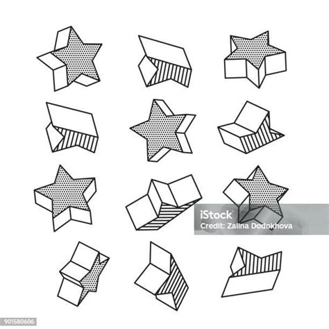 아이소메트릭 3d 스타 팝 아트 스타일 벡터 일러스트 레이 션의 설정 1980 1989 년에 대한 스톡 벡터 아트 및 기타 이미지 1980 1989 년 3차원 형태