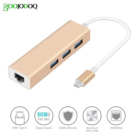 Review Goojodoq Usb C Ethernet Rj45 Lan Adapter 3 Port Usb Type C Hub 10 100 1000mbps Gigabit