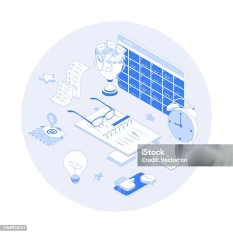 프로젝트 관리 조직 일정 계획 생산성 마케팅 분석 및 개발 웹 그래픽에 대 한 아이소메트리 장면이 있는 벡터 윤곽선 그림 It