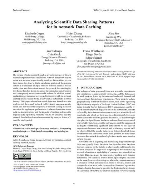 Pdf Analyzing Scientific Data Sharing Patterns For In Network Data Caching