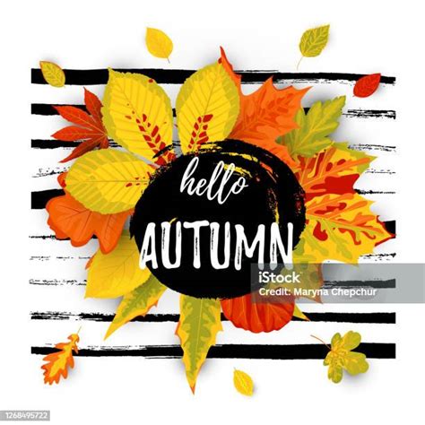 안녕하세요 가을 전단지 템플릿 밝은 단풍과 손으로 그린 페인트 배경밝은 가을 잎 포스터 카드 라벨 배너 디자인 벡터 그림입니다
