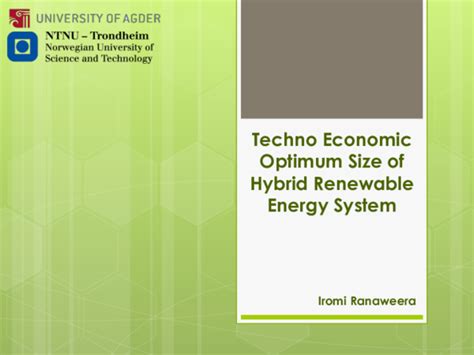 Pdf Techno Economic Optimum Sizing Of Hybrid Renewable Energy System