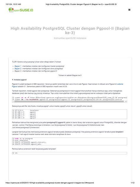 High Availability Postgresql Cluster Dengan Pgpool Ii Bagian Ke 3 Opensuse Id 1 8 Pdf