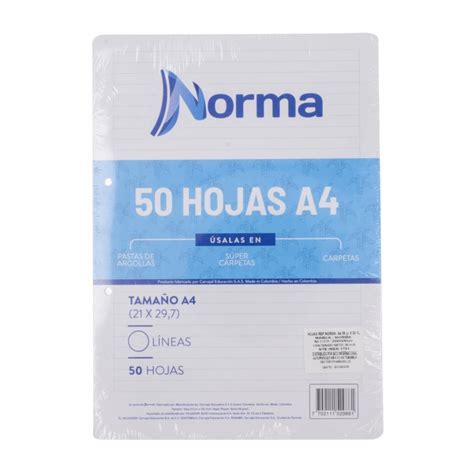 Hojas A4 1 Línea Norma X 50 Uds Supermaxi